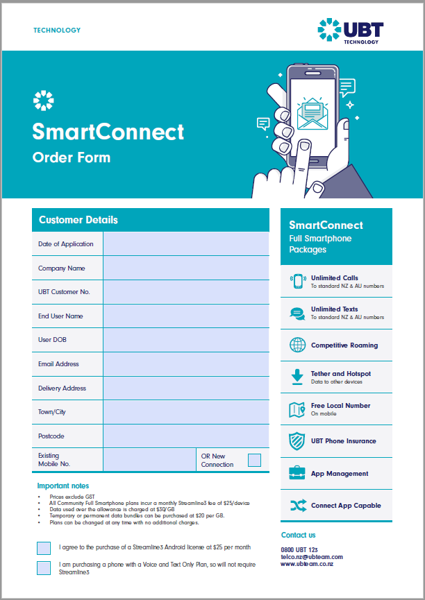 Smartphone Order Form – UBTNZ | Support